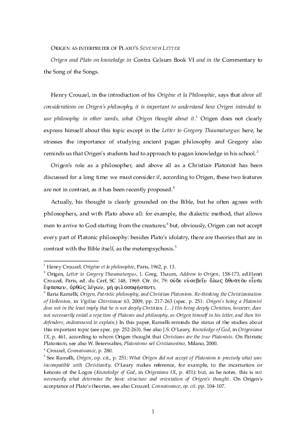 (DOC) Origen as interpreter of Plato's Seventh Letter