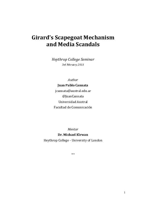 (PDF) Girard's Scapegoat Mechanism and Media Scandals