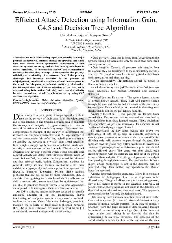 (PDF) Efficient Attack Detection using Information Gain, C4.5 and Decision Tree Algorithm