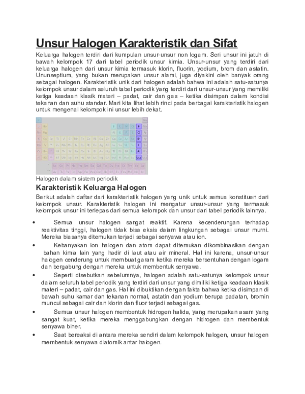 (DOC) Unsur Halogen Karakteristik dan Sifat