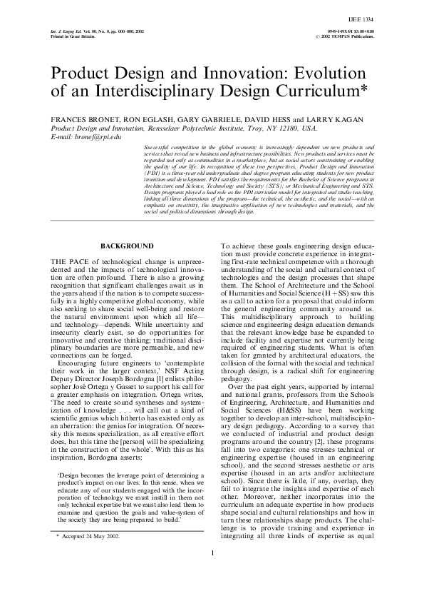 (PDF) Product design and innovation: evolution of a multidisciplinary ...