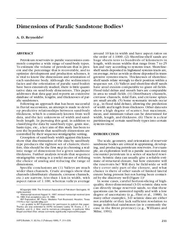 (PDF) Dimensions of Paralic Sandstone Bodies 1