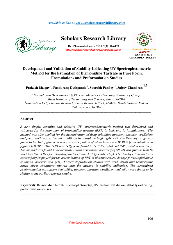 (PDF) Development and Validation of Stability Indicating UV Spectrophotometric Method for the ...