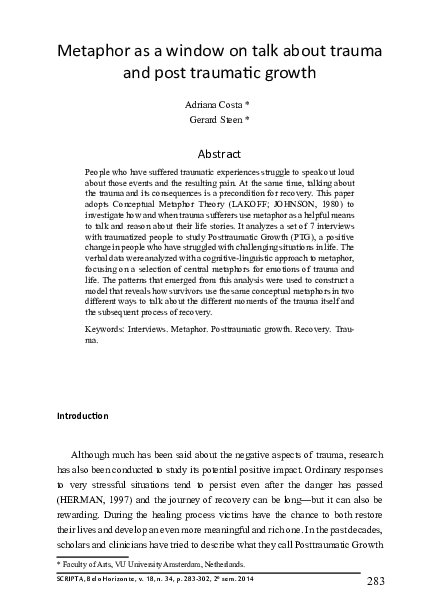 (PDF) Metaphor as a window on talk about trauma and post traumatic growth