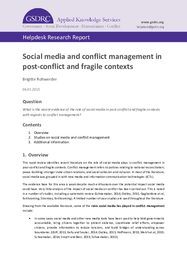 (PDF) Social media and conflict management in post-conflict and fragile ...