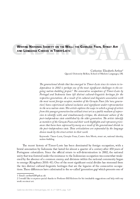 (PDF) Writing National Identity on the Wall: the Geração Foun, Street ...