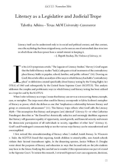 (PDF) Literacy as a Legislative Trope