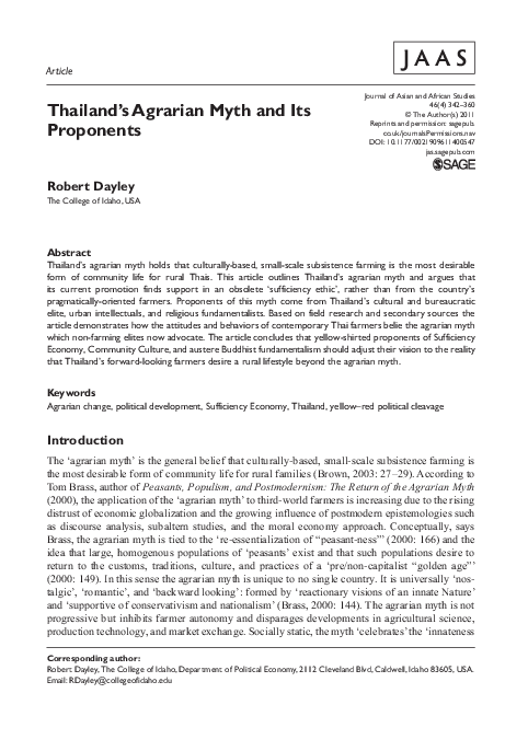 (PDF) Thailand's Agrarian Myth and Its Proponents