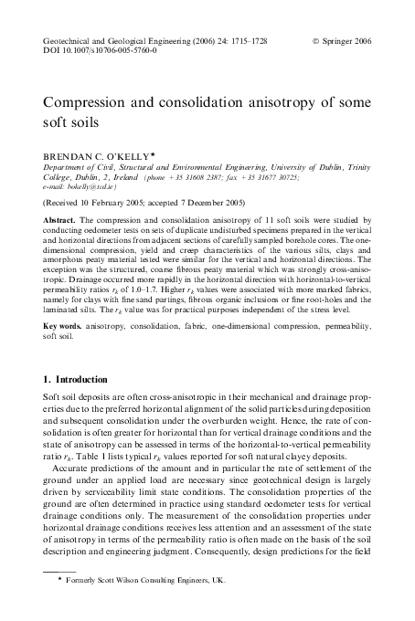(PDF) Compression and consolidation anisotropy of some soft soils