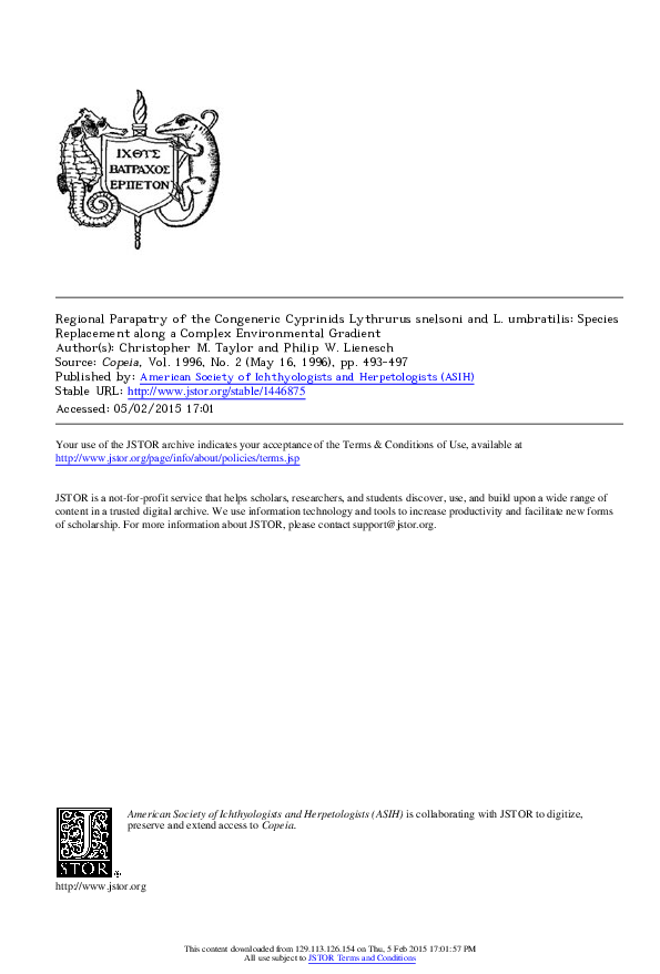 (PDF) Regional parapatry of the congeneric cyprinids Lythrurus snelsoni ...
