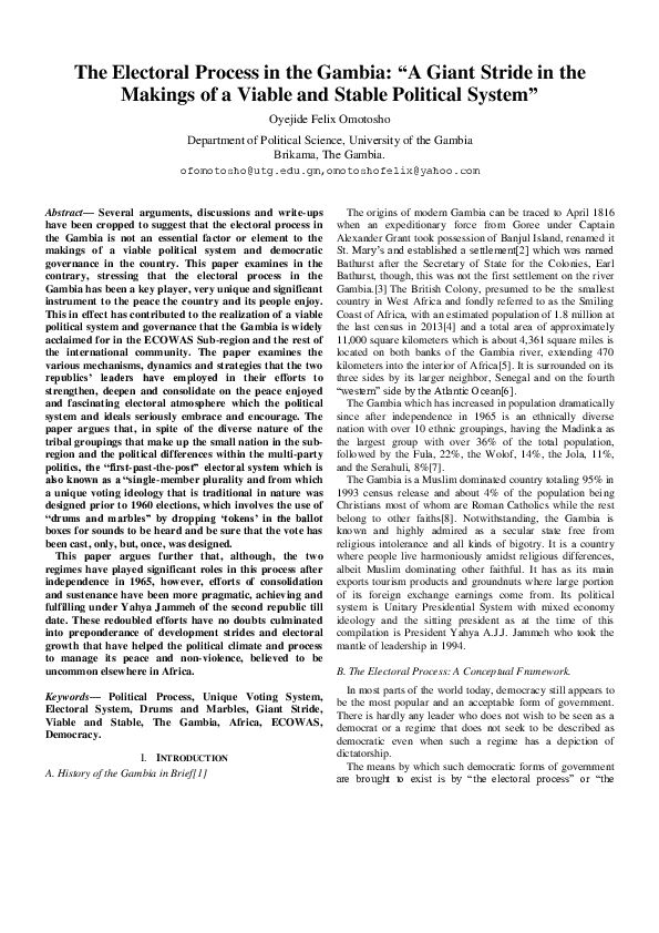 (PDF) The Electoral Process in The Gambia: A Giant Stride in the ...