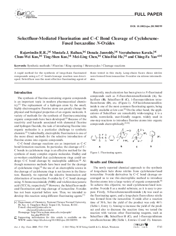 (PDF) Selectfluor-Mediated Fluorination and C–C Bond Cleavage of ...