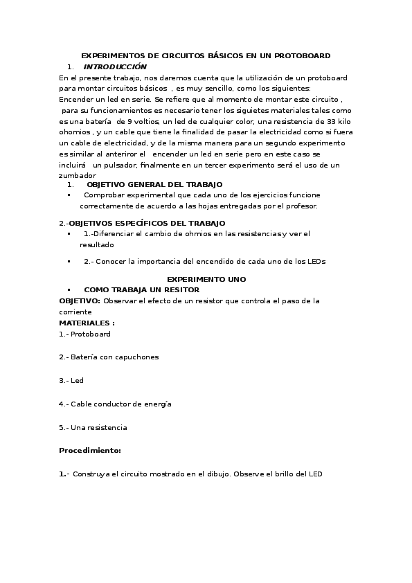 Doc Experimentos De Circuitos Basicos En Un Protoboard