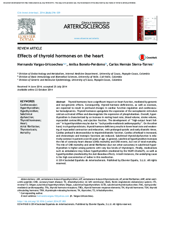 (PDF) Effects of thyroid hormones on the heart