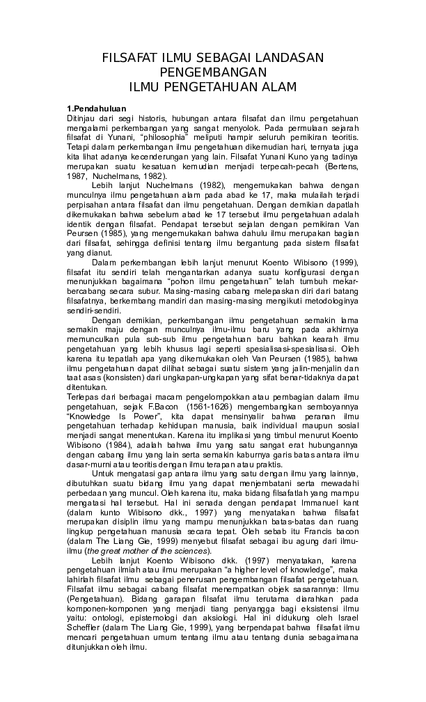 (DOC) FILSAFAT ILMU SEBAGAI LANDASAN PENGEMBANGAN ILMU PENGETAHUAN ALAM