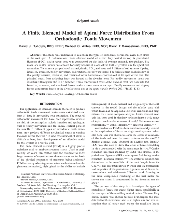 (PDF) A Finite Element Model of Apical Force Distribution From Orthodontic Tooth Movement