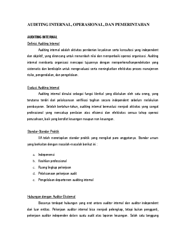 (PDF) AUDITING INTERNAL, OPERASIONAL, DAN PEMERINTAHAN AUDITING INTERNAL Definisi Auditing Internal
