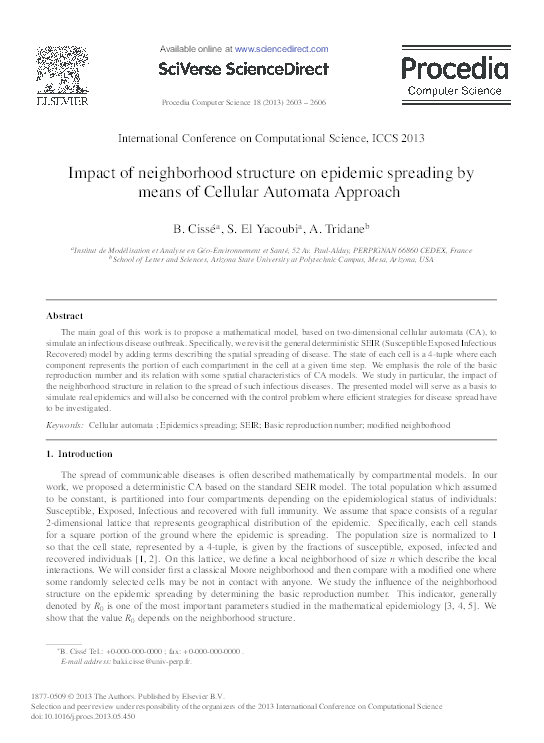 (PDF) Impact of neighborhood structure on epidemic spreading by means of Cellular Automata Approach