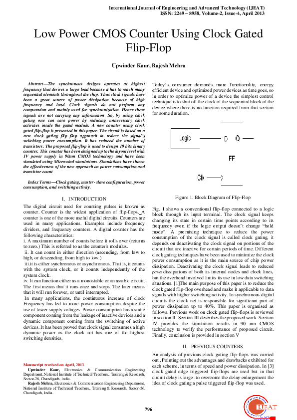 (PDF) Low Power CMOS Counter Using Clock Gated Flip-Flop