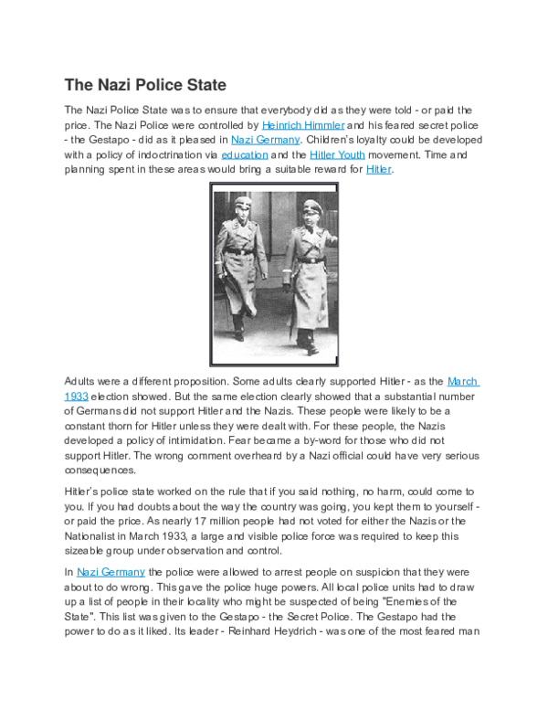 (DOC) The Nazi Police State The Nazi Police State was to