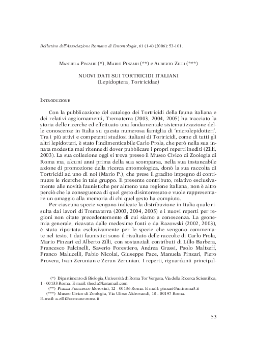 Manuela Pinzari, Mario Pinzari e Alberto Zilli, 2006. Nuovi dati sui ...