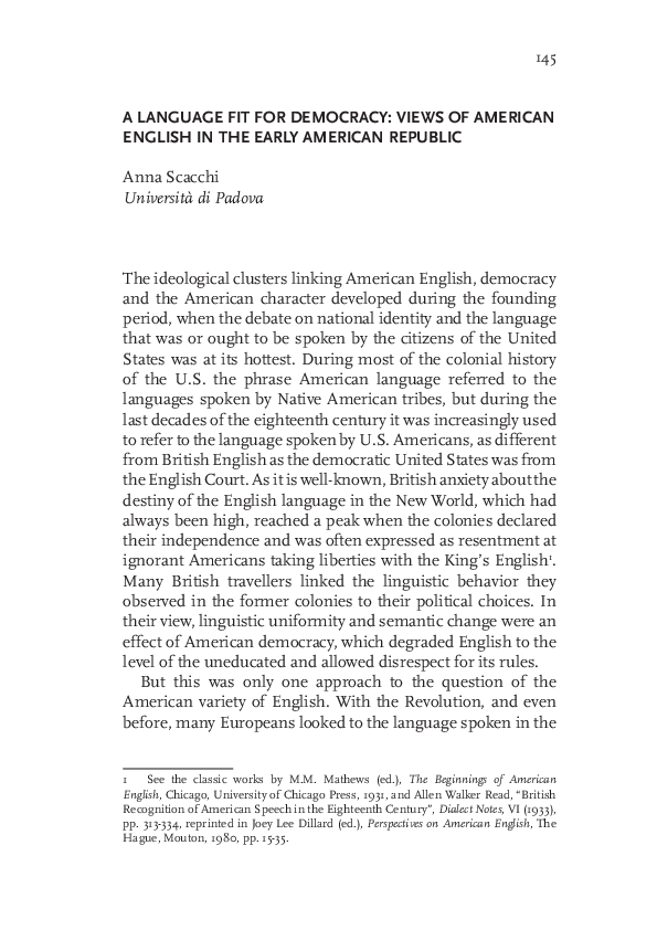 “A Language Fit for Democracy: Views of American English in the Early ...
