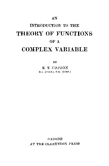 (PDF) "An Introduction to Theory of Function of Complex Variable" By "E.T. Copsen"