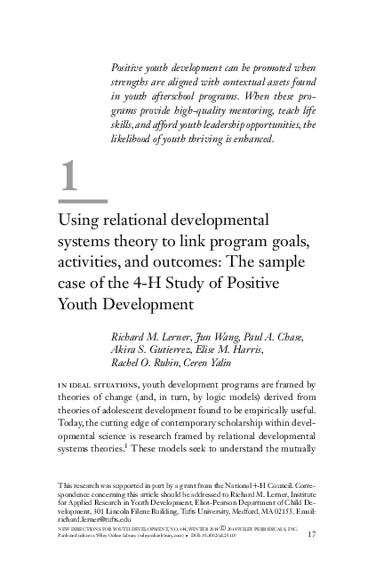 (PDF) Using relational developmental systems theory to link program ...