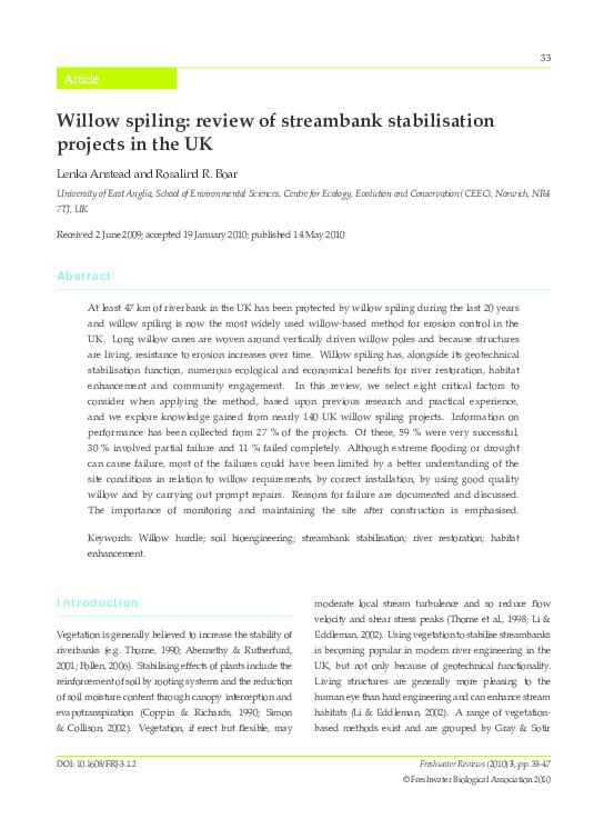 (PDF) Willow spiling: review of streambank stabilisation projects in the UK