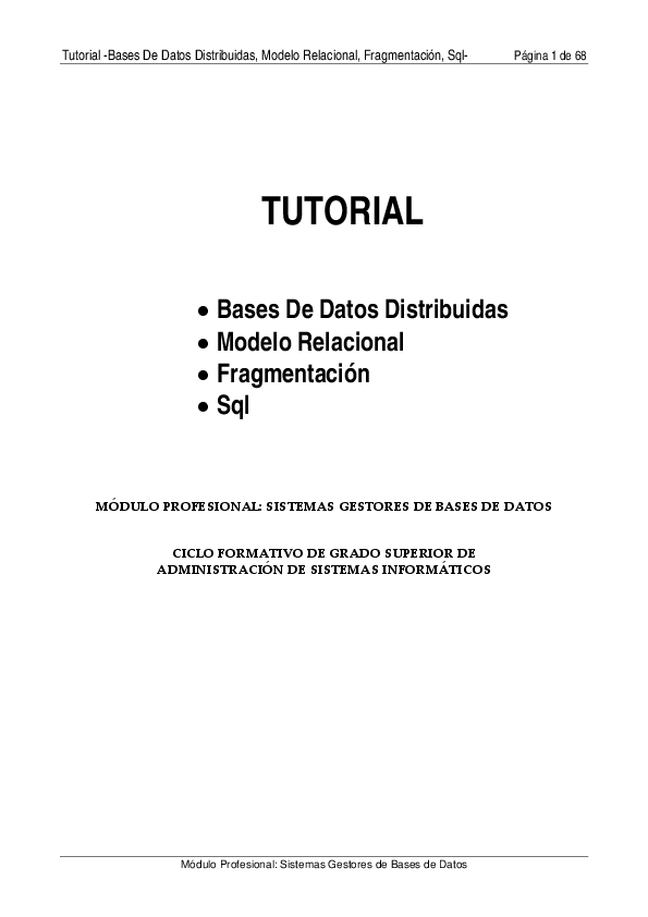 (PDF) Tutorial Bases De Datos Distribuidas Modelo Relacional Fragmentacion Sql