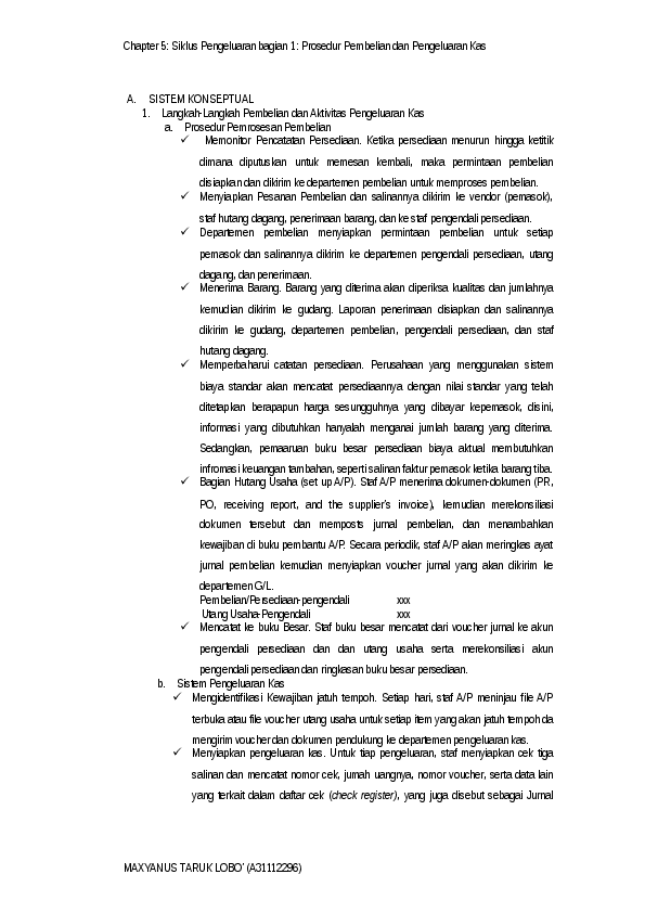 (DOC) RMK SIA Chapter 5: Siklus Pengeluaran bagian 1: Prosedur Pembelian dan Pengeluaran Kas