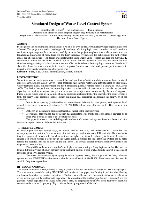 (PDF) Simulated Design of Water Level Control System