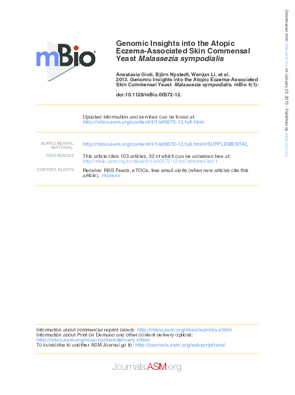 Genomic insights into the atopic eczema-associated skin commensal yeast ...