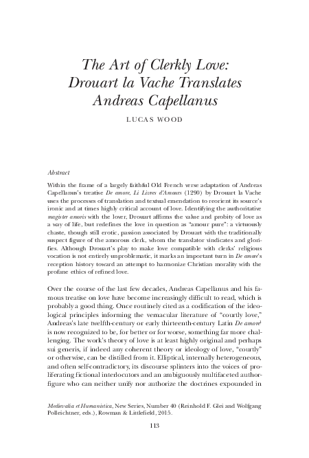 (PDF) The Art of Clerkly Love: Drouart la Vache Translates Andreas ...