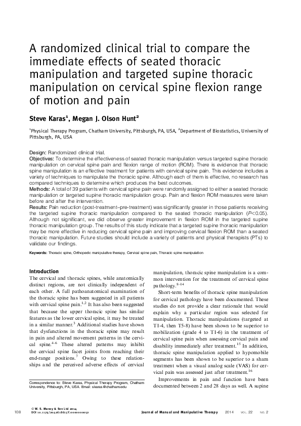 Pdf A Randomized Clinical Trial To Compare The Immediate Effects Of Seated Thoracic