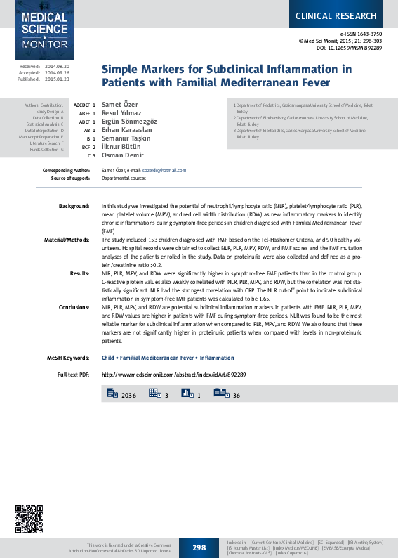 (PDF) Simple Markers for Subclinical Inflammation in Patients with ...