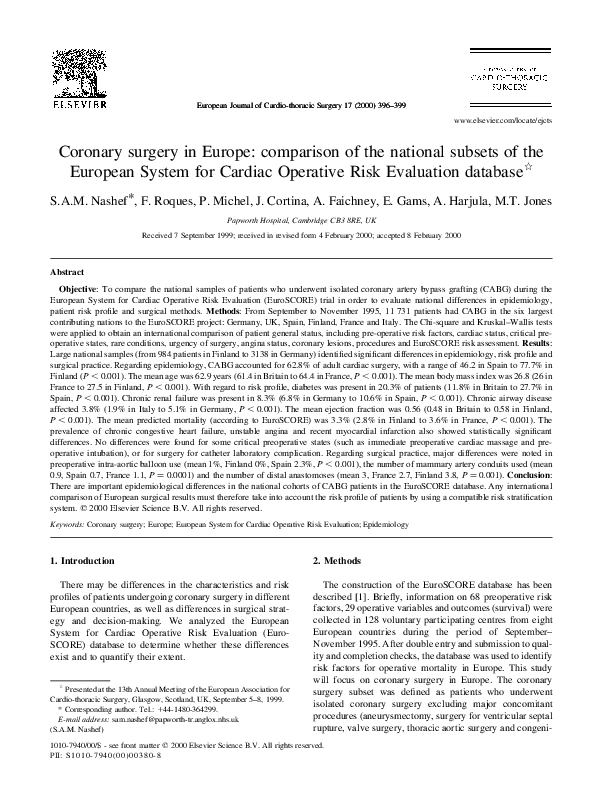 (PDF) Coronary surgery in Europe: comparison of the national subsets of ...