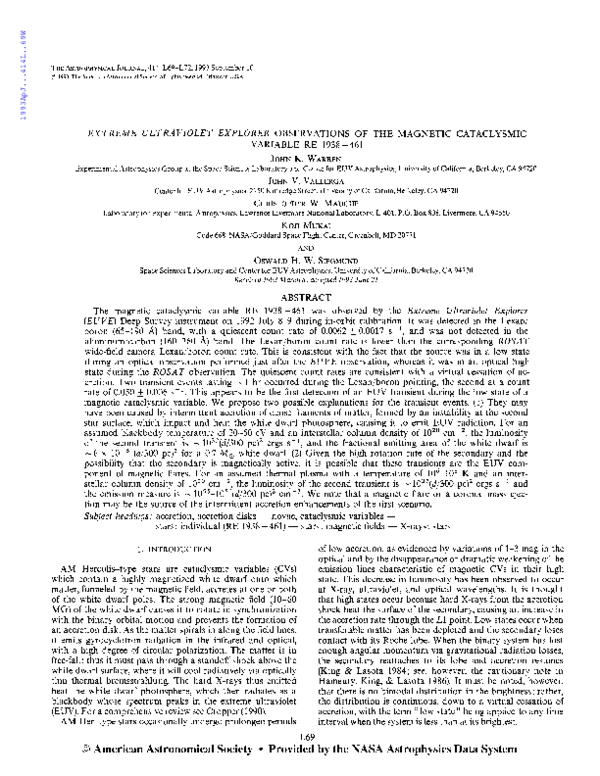(PDF) Extreme Ultraviolet Explorer observations of the magnetic ...