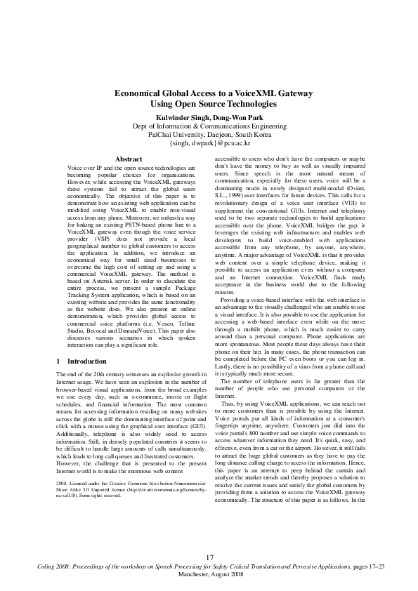 Pdf Economical Global Access To A Voicexml Gateway Using Open Source Technologies