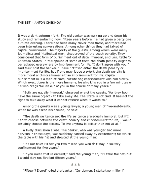(DOC) THE BET – ANTON CHEKHOV