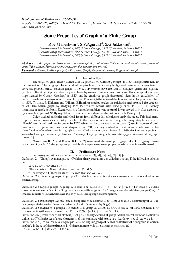 Pdf Some Properties Of Graph Of A Finite Group Iosr Journals Publish Within 3 Days