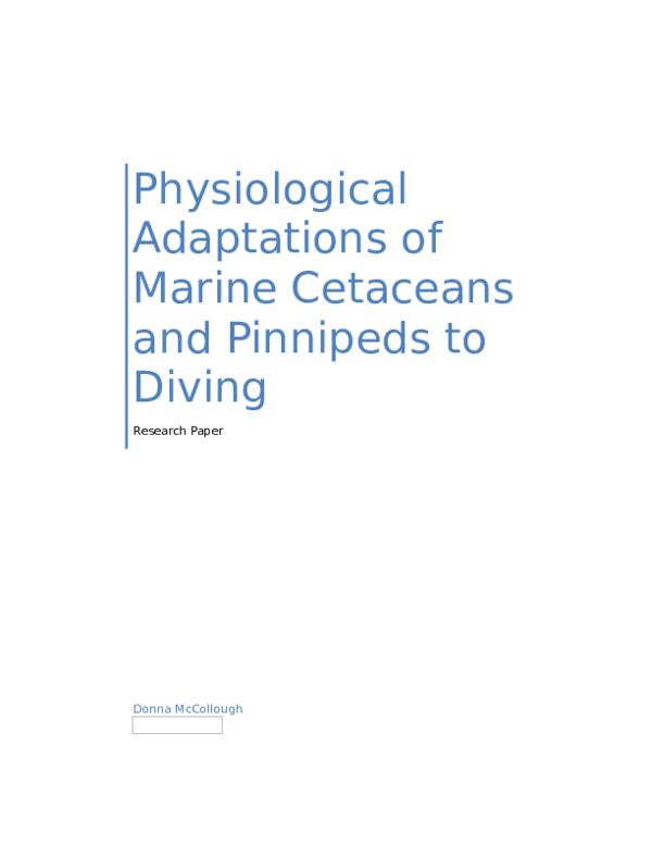 (DOC) Physiological Adaptations of Cetaceans/Pinnipeds to Diving