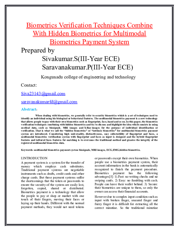 (DOC) Biometrics Verification Techniques Combine With Hidden Biometrics for Multimodal ...