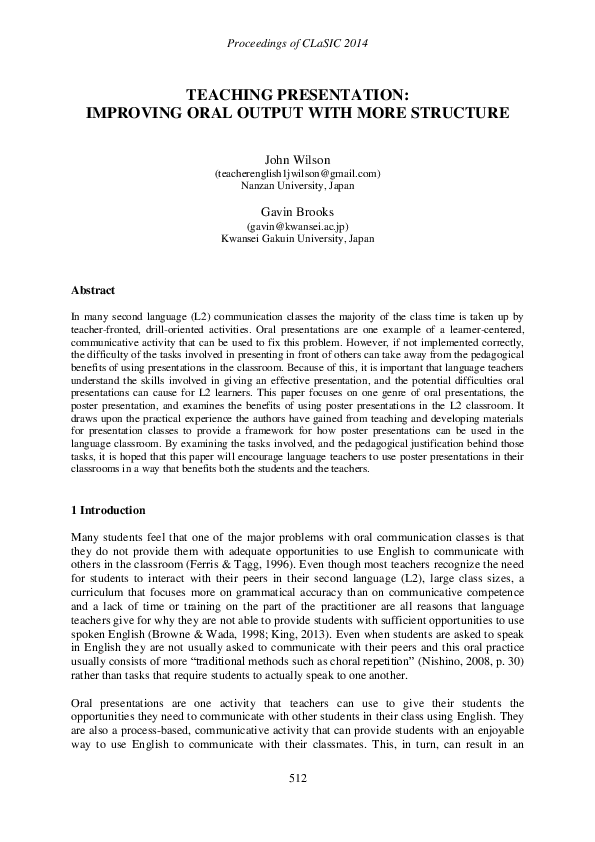 (PDF) Teaching Presentation: Improving Oral Output With More Structure