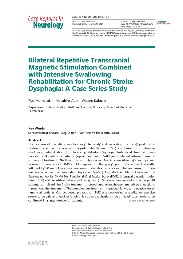 (PDF) Bilateral Repetitive Transcranial Magnetic Stimulation Combined with Intensive Swallowing ...
