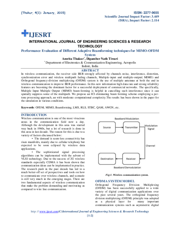 (PDF) Performance Evaluation of Different Adaptive Beamforming techniques for MIMO-OFDM System