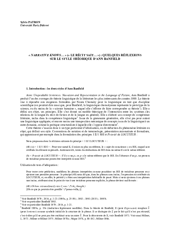 (PDF) « "Narrative knows…" (" Le récit sait… ") : Quelques réflexions ...