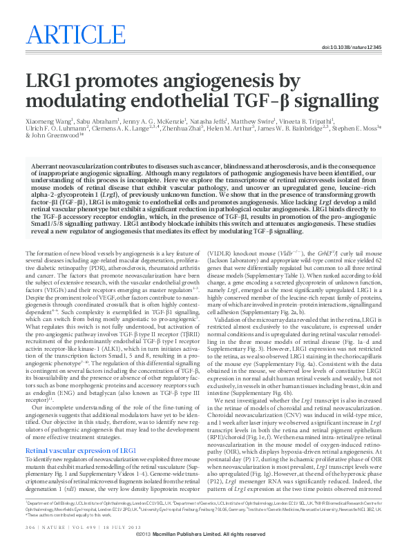 (PDF) LRG1 promotes angiogenesis by modulating endothelial TGF-b signalling