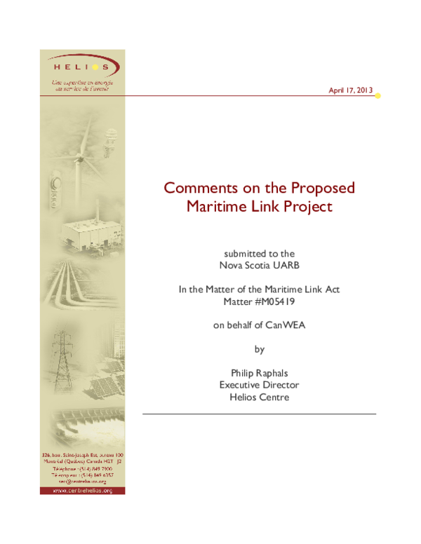 (PDF) Comments on the Proposed Maritime Link Project