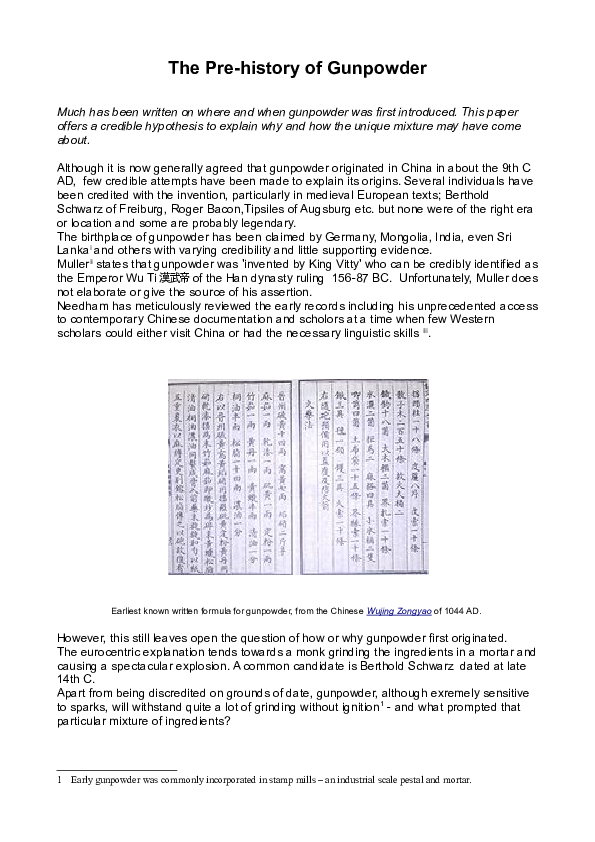 (PDF) The Pre-History of gunpowder